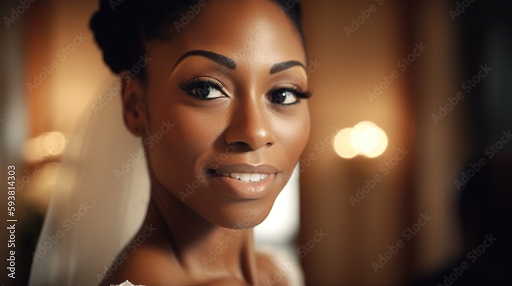 Fictional person, closeup illustration of wedding photo of Black ...