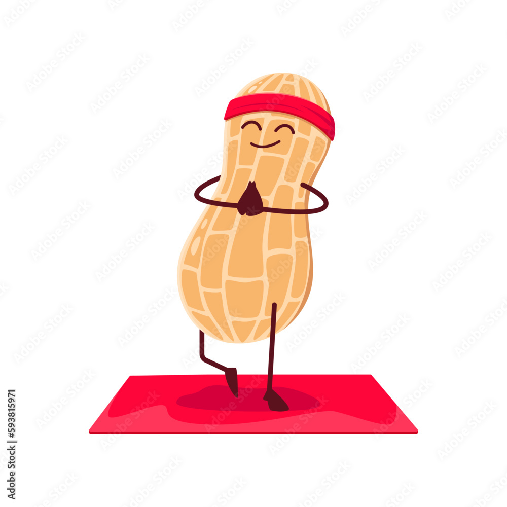 Cartoon peanut funny pod character on yoga or pilates fitness. Cute ...
