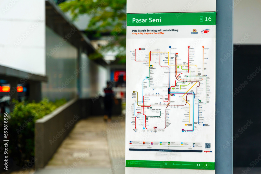 Kuala Lumpur, Malaysia - March 12, 2023: Map of MRT stations at Pasar ...