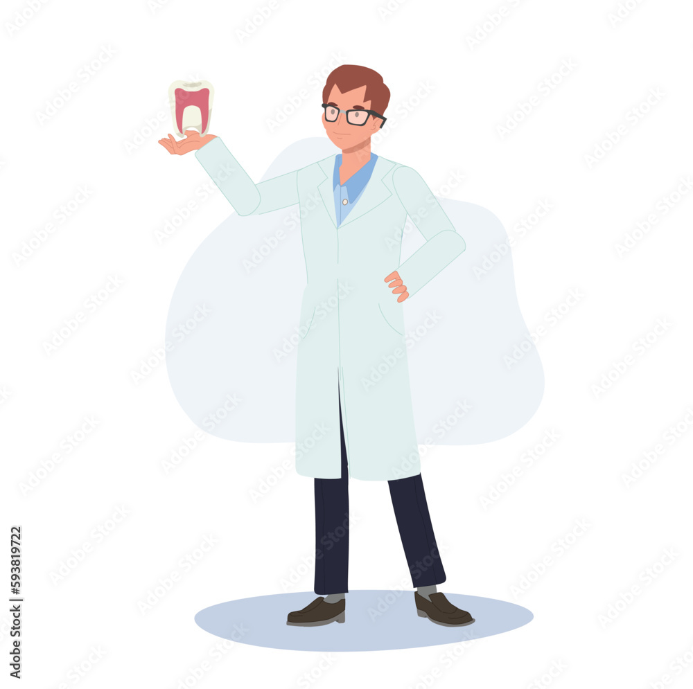 Dental medical concept. Male Dentist presenting or showing the tooth ...