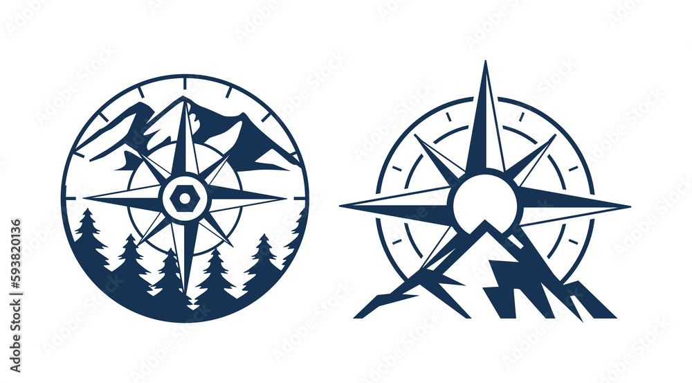 Mountain compass logo design template. Compass silhouette logo clipart ...