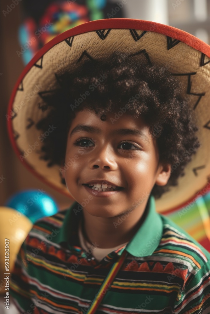 Cheerful African American Black Kid Boy Embracing Festive Mexican ...