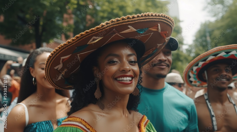Cheerful African American Black Men and Women Embracing Festive Mexican ...
