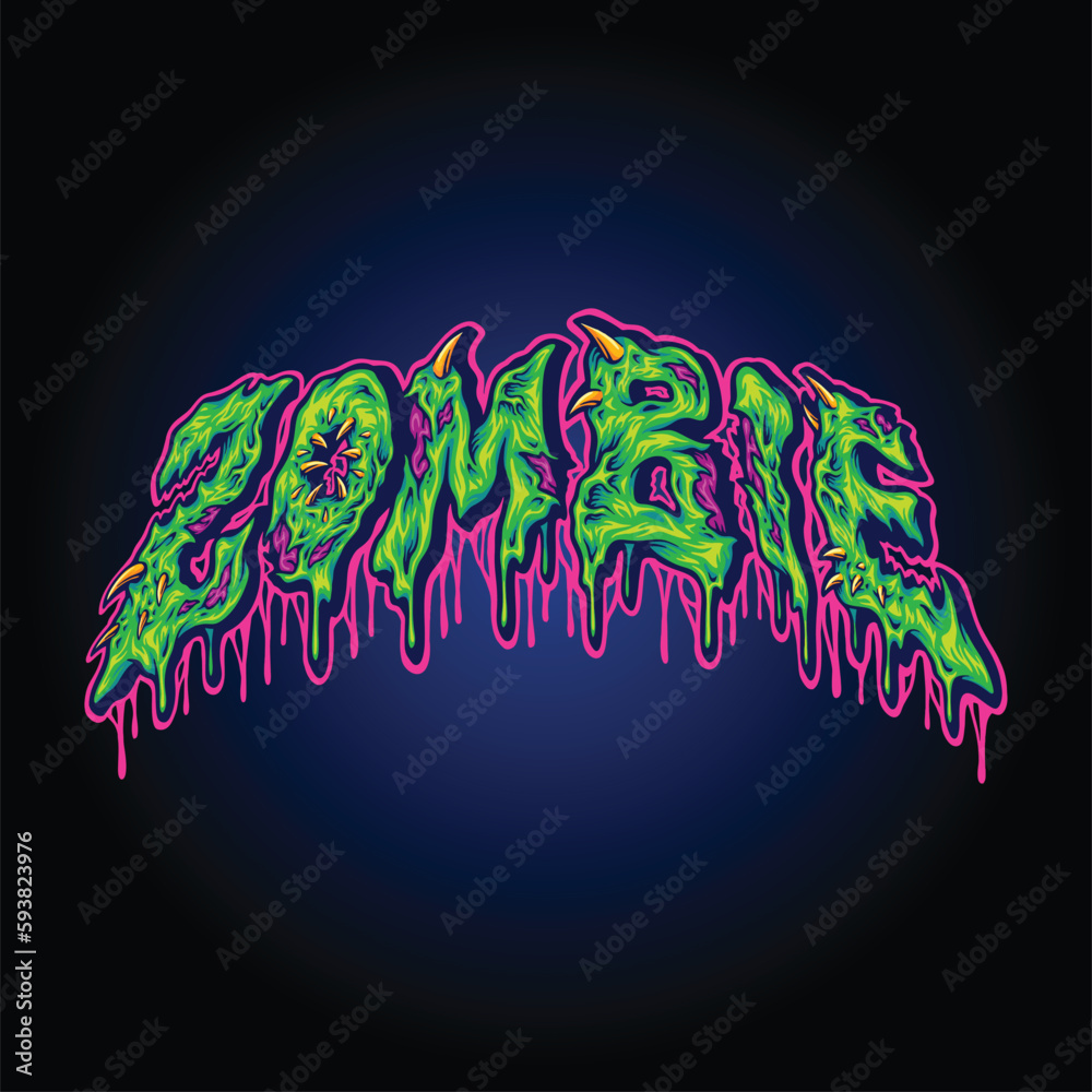 Zombie word lettering with melted text logo illustrations vector for ...