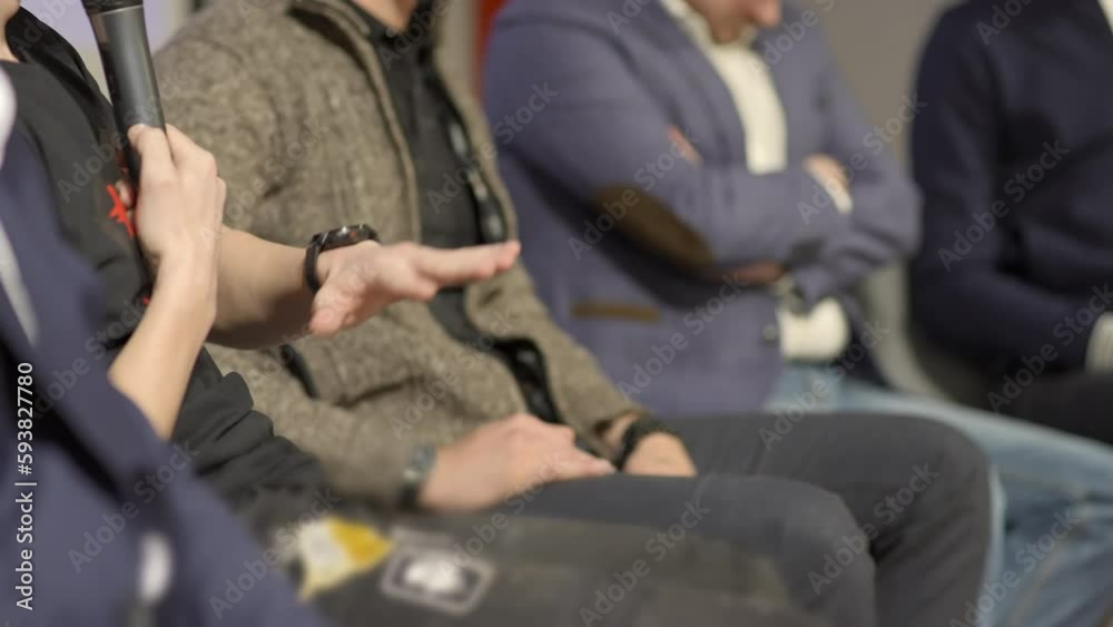 Close-up microphone audience person at seminar business training ...