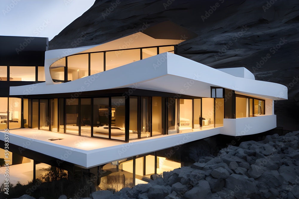 Exterior image of the new high-tech house with panoramic windows ...