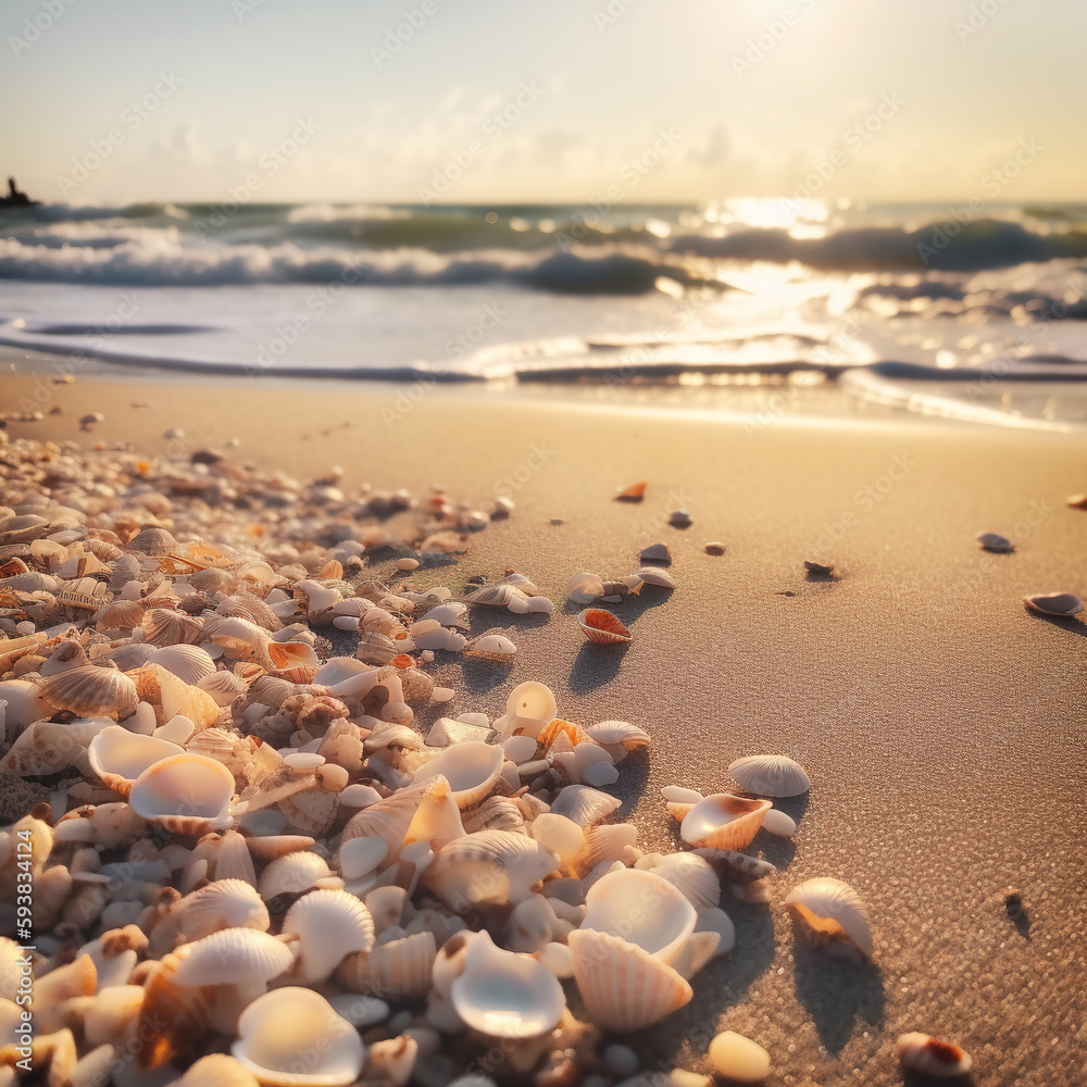 Outdoor Ocean Beach Shell Wallpaper.. Stock Illustration | Adobe Stock