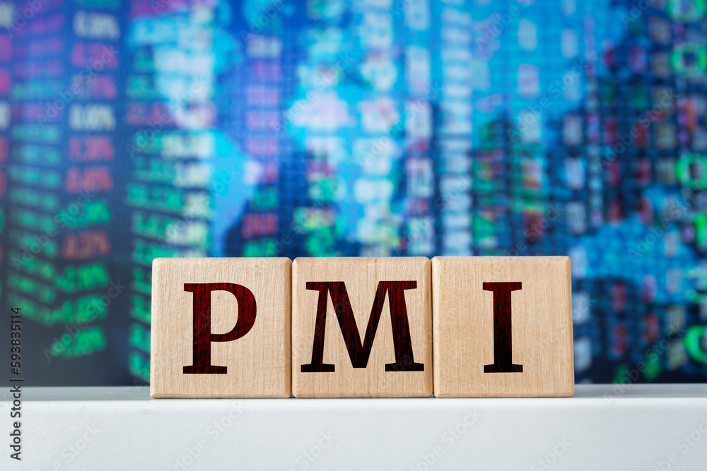 PMI - acronym from wooden cubes with letters, Purchasing Managers Index ...