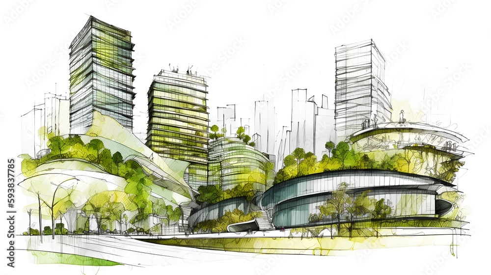 Sustainable urban design featuring eco-friendly elements. Generative AI ...