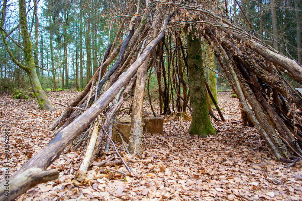 Tipi in a nature experience forest at Bad Saulgau, Germany Stock Photo ...