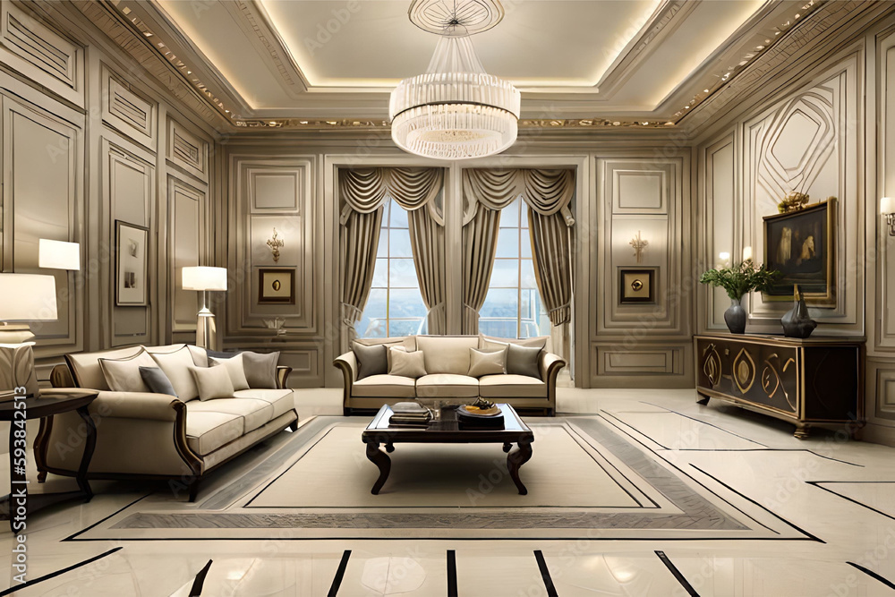 The interior design of a luxurious modern drawing room with high-end ...