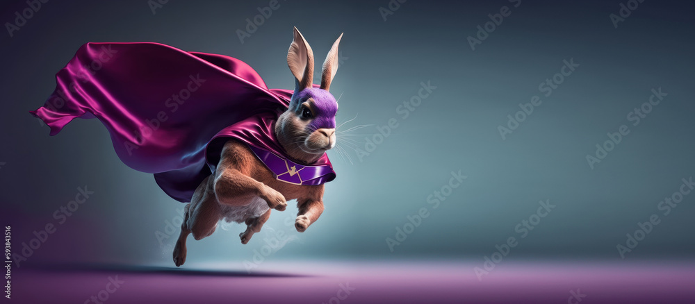 Superpet rabbit as superhero background with copy space. Generative Ai ...