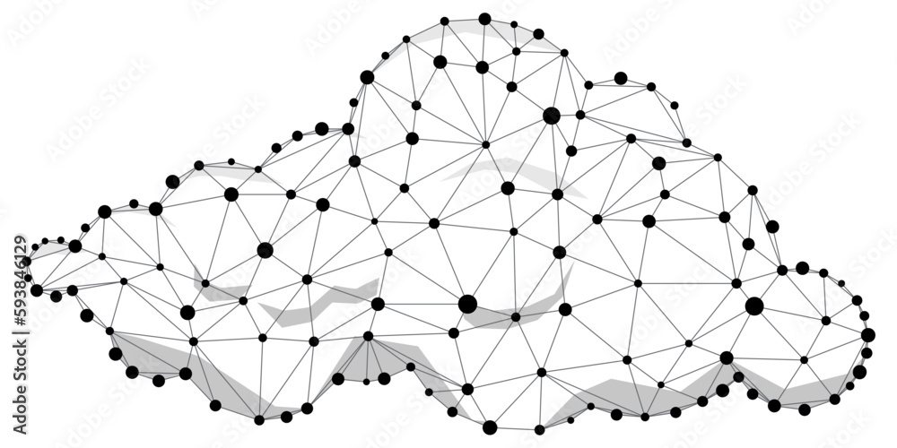Cloud wireframe vector sign. Data cloud black and white digital polygon ...