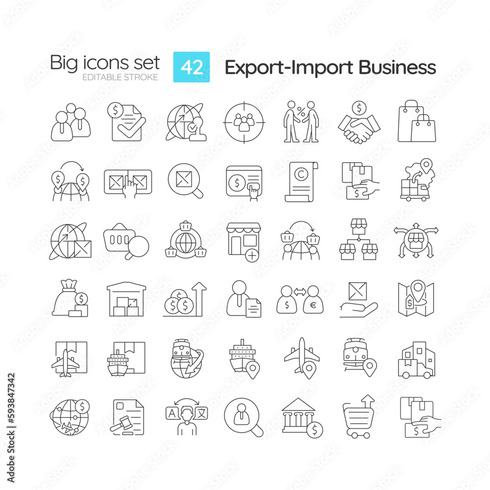 Vetor de Export import business linear icons set. International trade ...