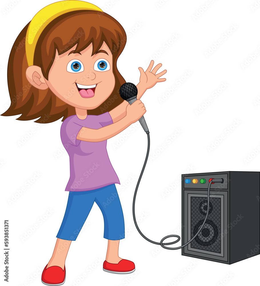 cartoon little girl singing on white background Stock Vector | Adobe Stock