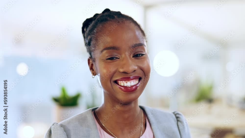 Face, smile and mindset with a business woman in the office, looking ...