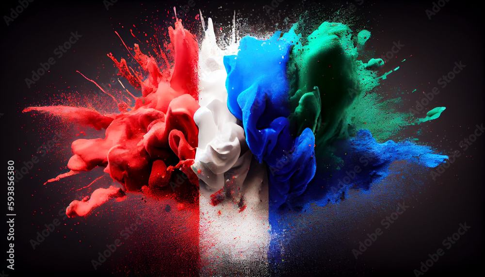 France flag Colored powder explosion on black background concept ...