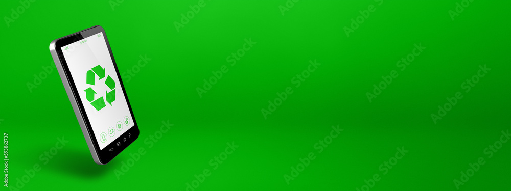 Smartphone with a recycling symbol on screen. environmental ...