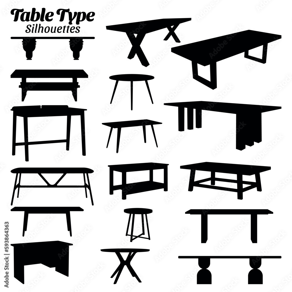 Tables silhouette vector illustration set. Stock Vector | Adobe Stock