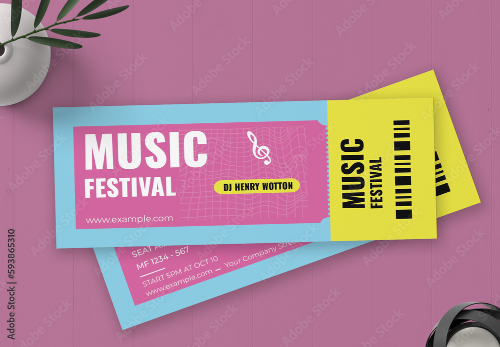 Music Festival Event Ticket Design Layout Stock Template | Adobe Stock