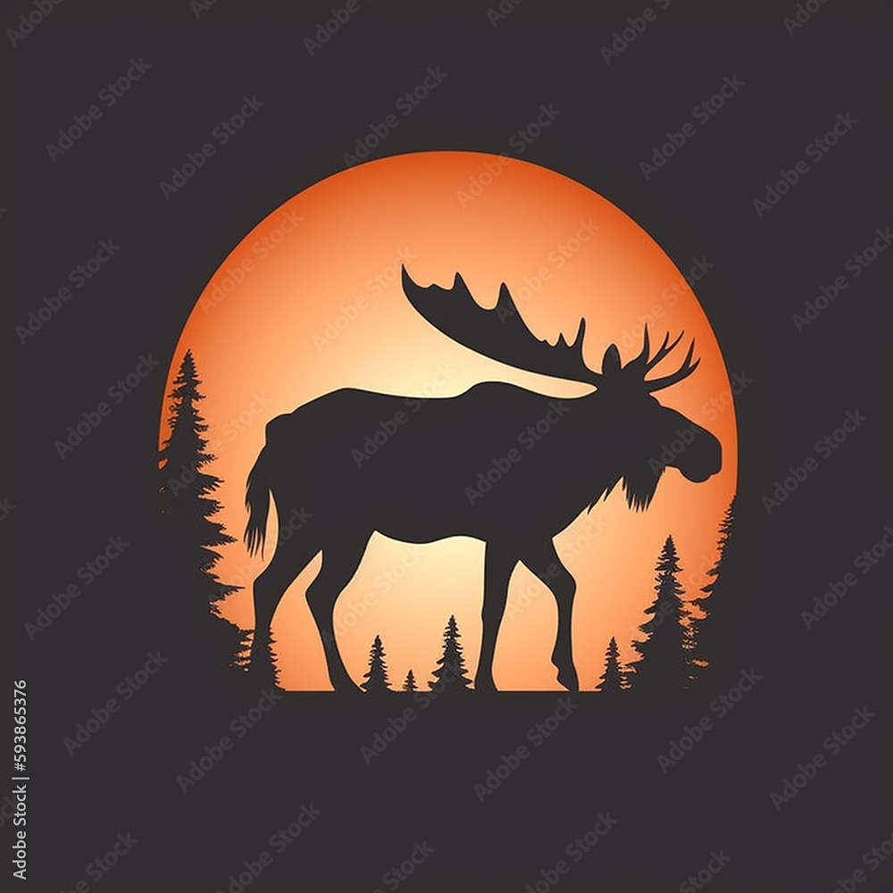 Silhouette of moose in forest. Large hoofed beast.. Stock Illustration ...