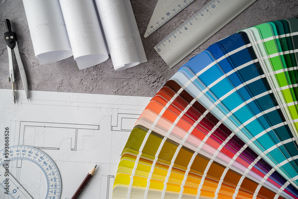 Home floor plans or building blueprint project and open color palette ...