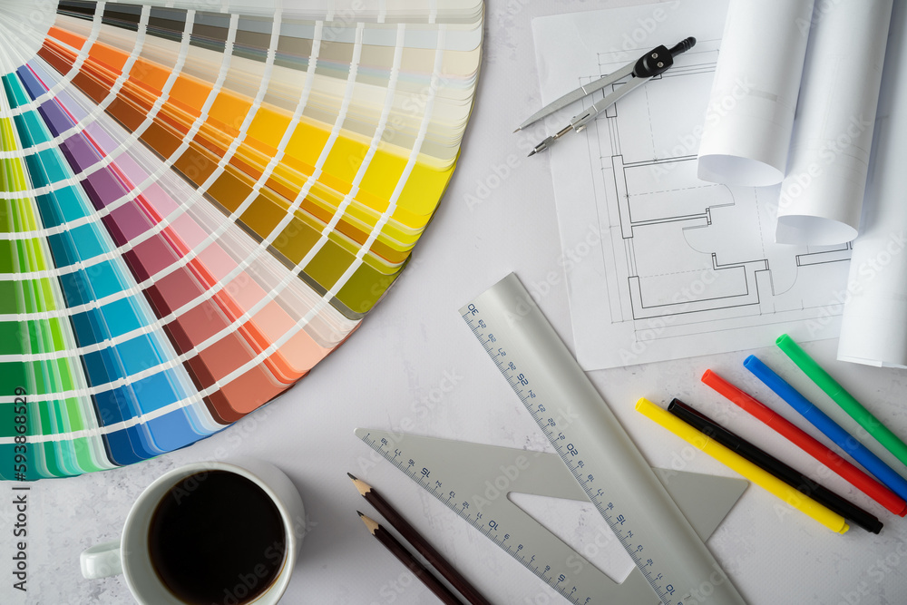 Home floor plans or building blueprint project and open color palette ...