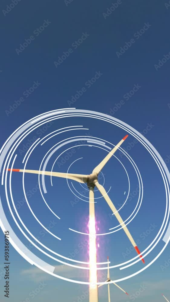 Wind turbine with motion graphics hud infographic animation. Technology ...