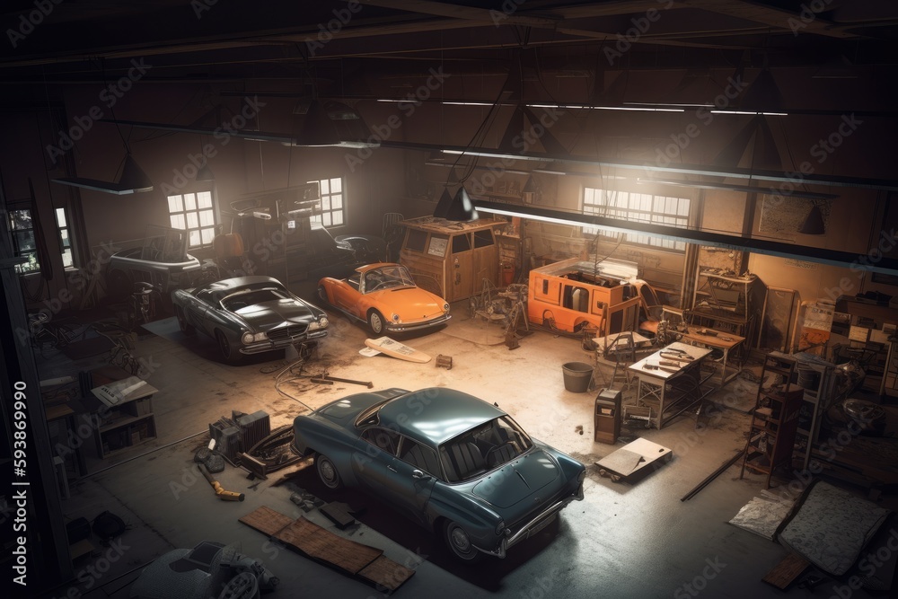 Repair cars garage with a lot of equipment. Generative AI. Stock ...