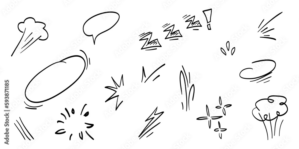 Doodle set cartoon expressions effects. Hand drawn emoticon effects ...