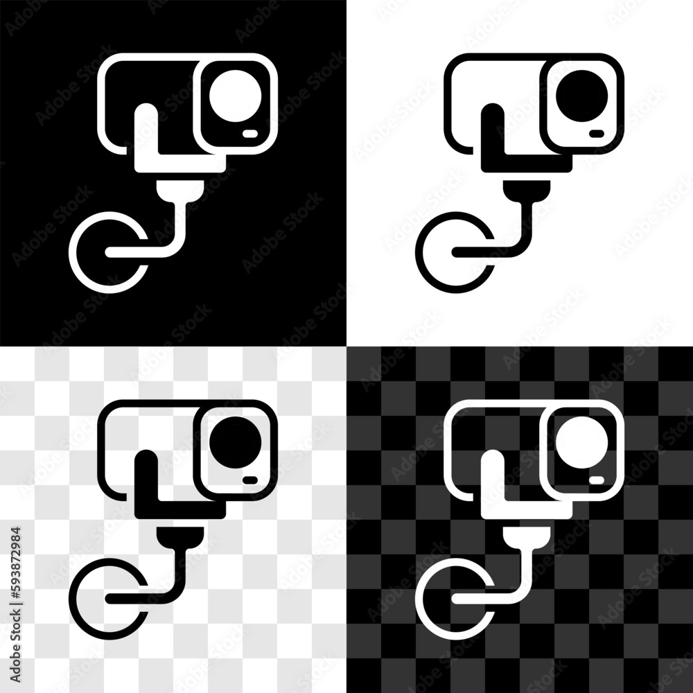Set Security camera icon isolated on black and white, transparent ...