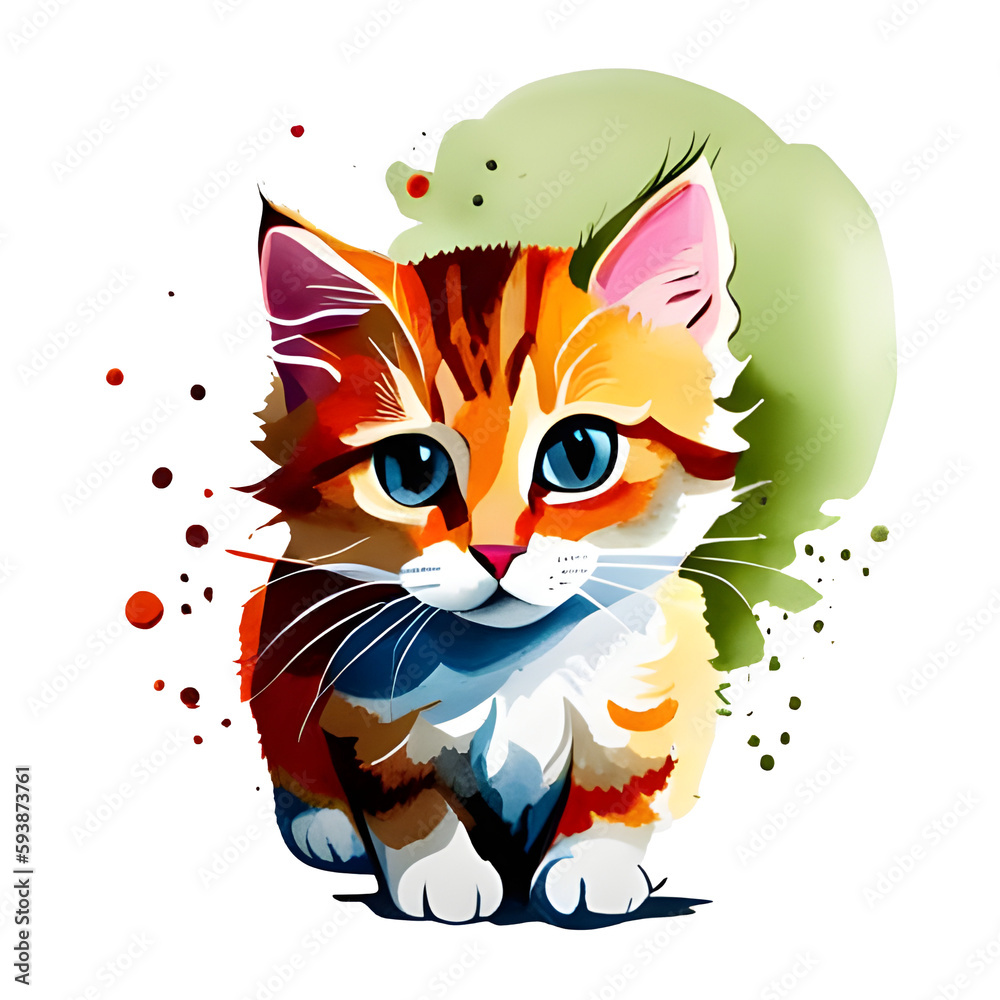 Cute cat, AI generated digital drawing cartoon sticker, pastels colors ...