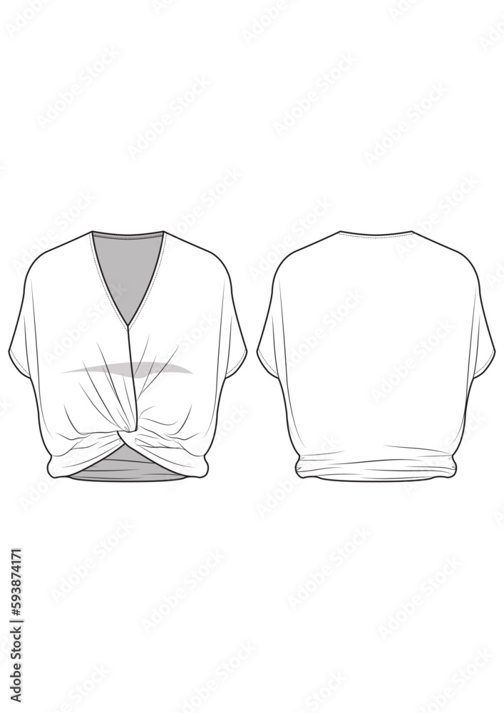 Women's drop shoulder dolman v-neck loose fit top with front twist ...