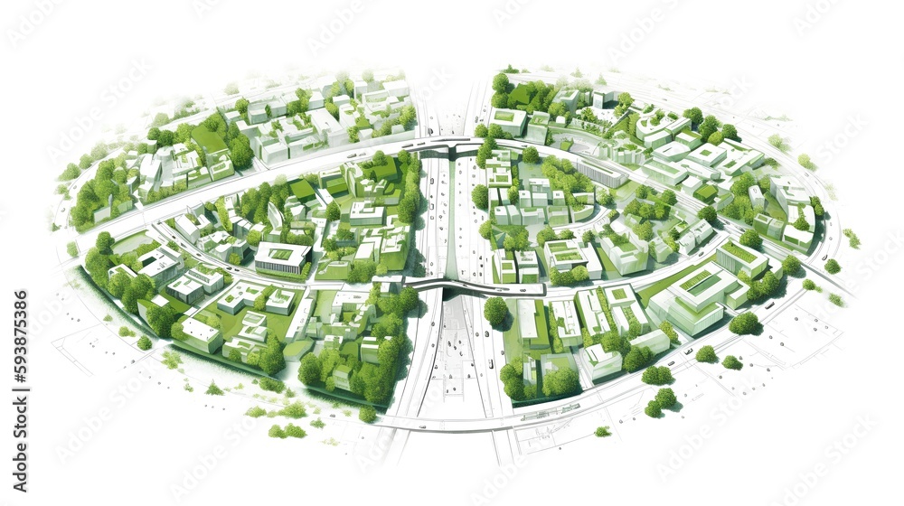 Urban planning sketch highlighting sustainable elements like green ...