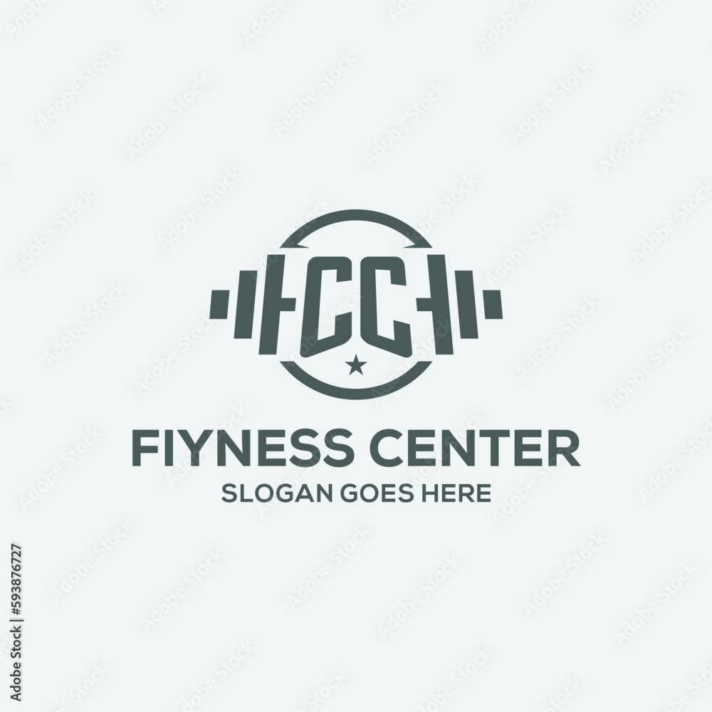 Initial letter CC fitness logo with creative dumbbell and circle line ...