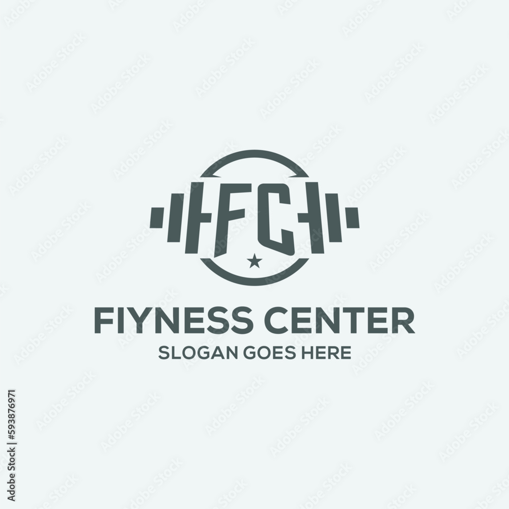 Initial letter FC fitness logo with creative dumbbell and circle line ...