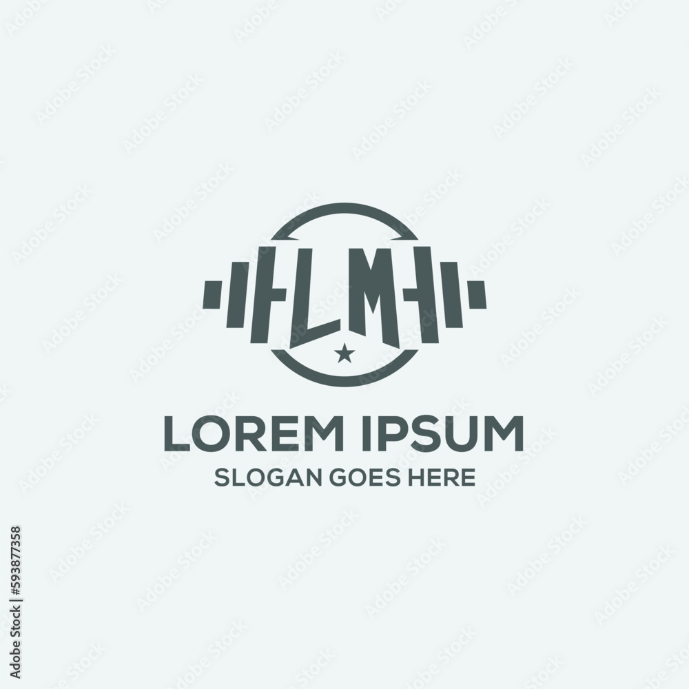 Initial letter LM fitness logo with creative dumbbell and circle line ...