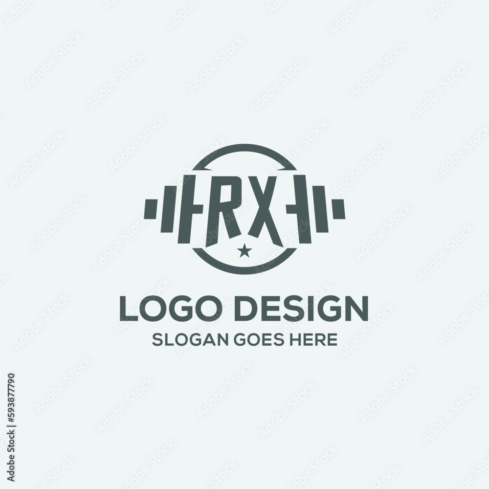 Initial letter RX fitness logo with creative dumbbell and circle line ...