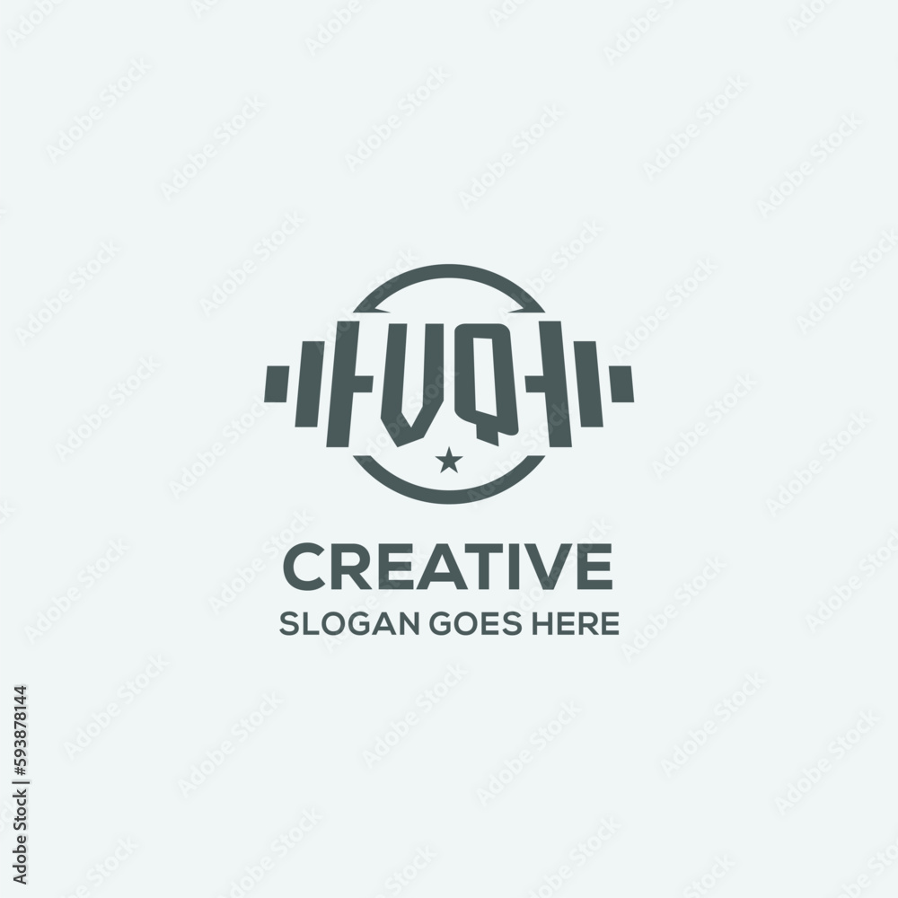 Initial letter VQ fitness logo with creative dumbbell and circle line ...