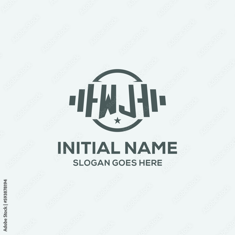 Initial letter WJ fitness logo with creative dumbbell and circle line ...