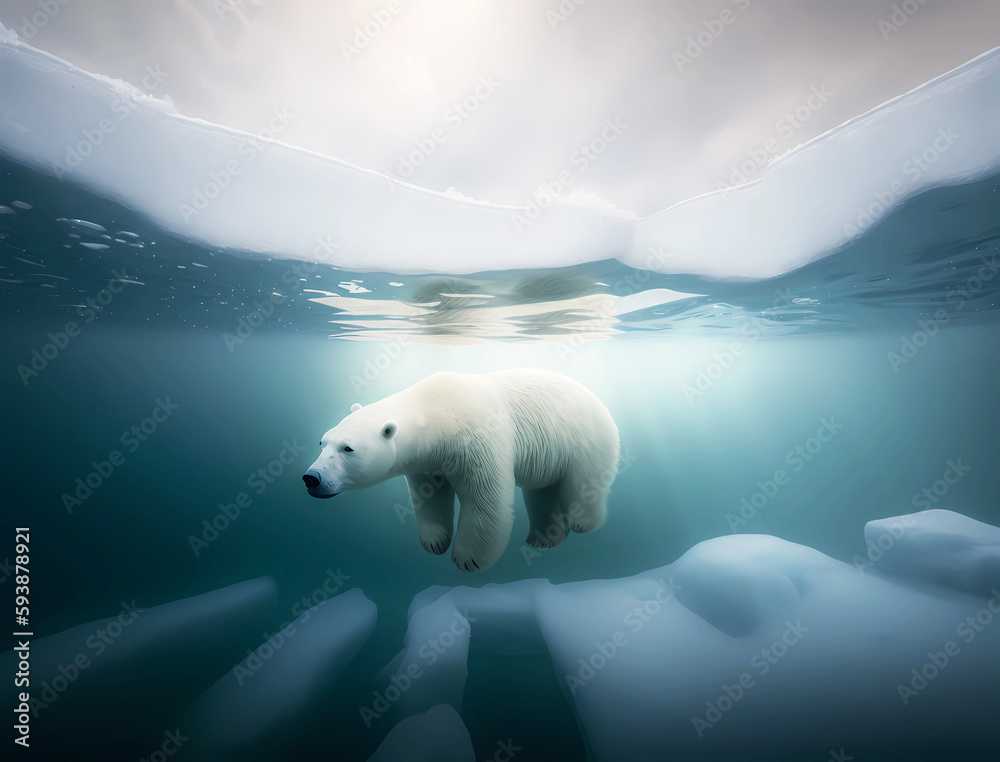 polar bear floating in the arctic sea - climate change - global warming ...