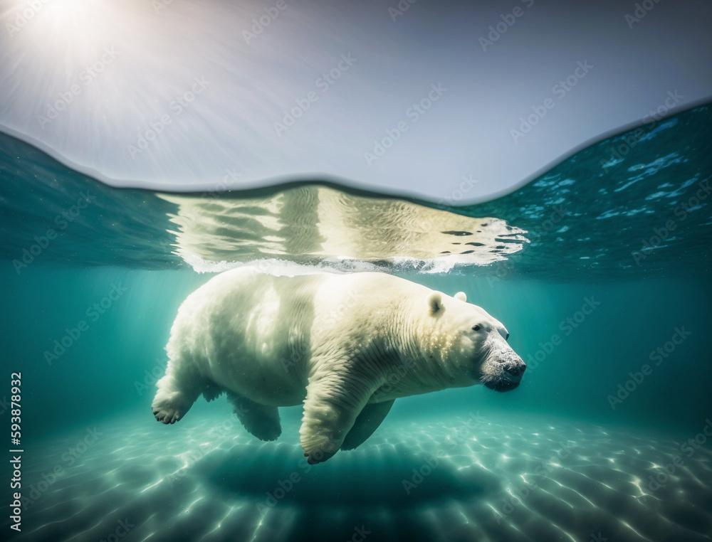 Photo polar bear floating in the arctic sea - climate change - global ...