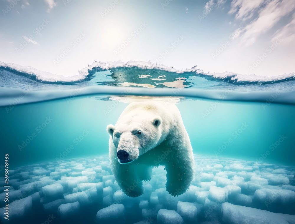 polar bear floating in the arctic sea - climate change - global warming ...