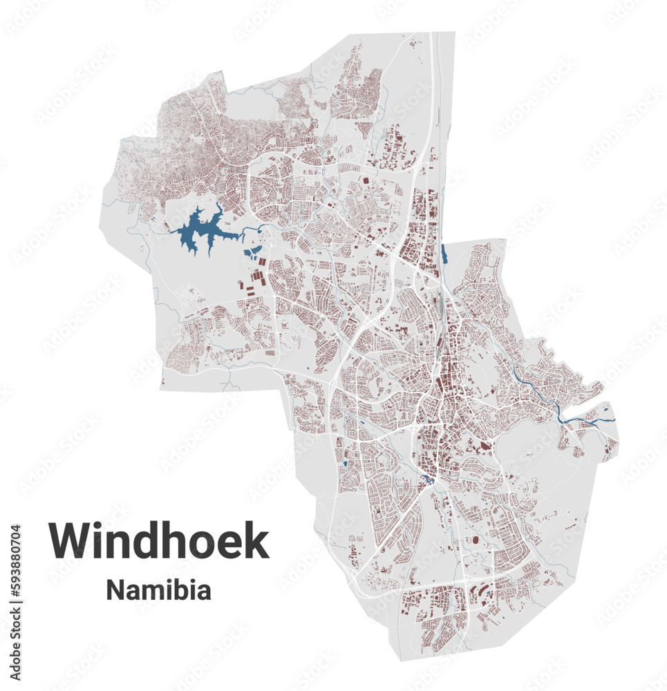 Windhoek map, capital city of Namibia. Municipal administrative area ...