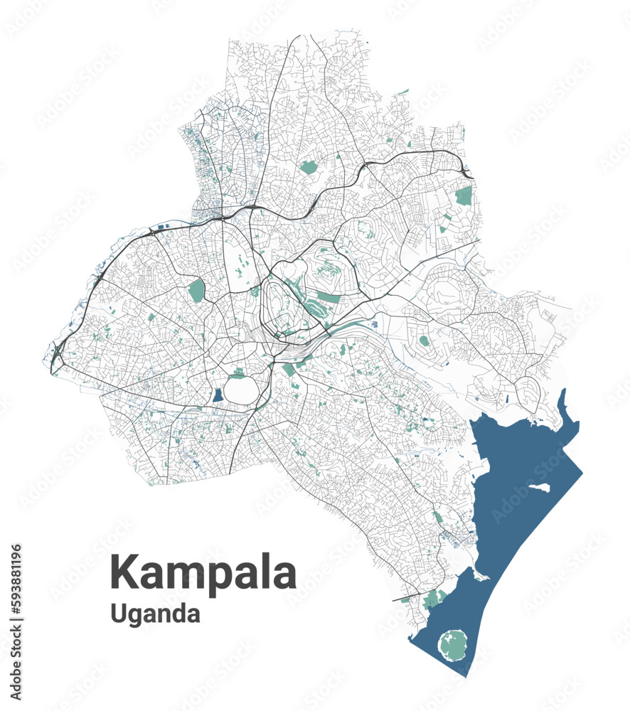 Kampala map, capital city of Uganda. Municipal administrative area map ...