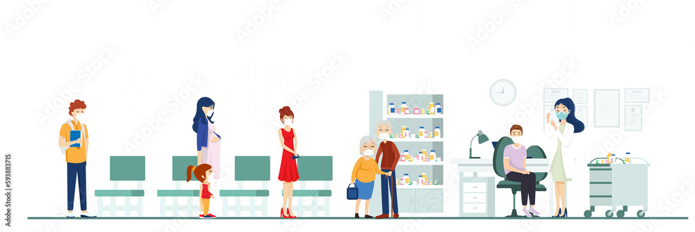 Female doctor makes injection of flu vaccine to patient man in hospital ...