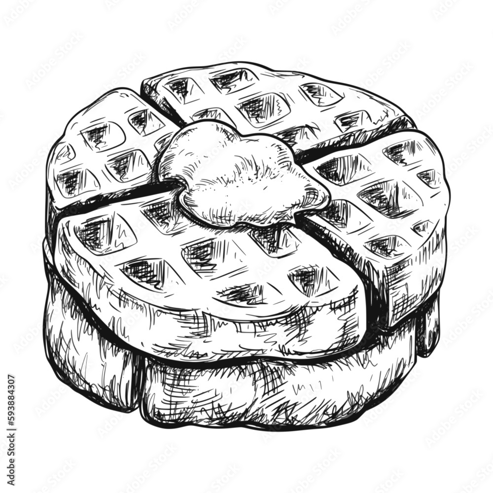 Sketch ink graphic waffles illustration, draft silhouette drawing ...