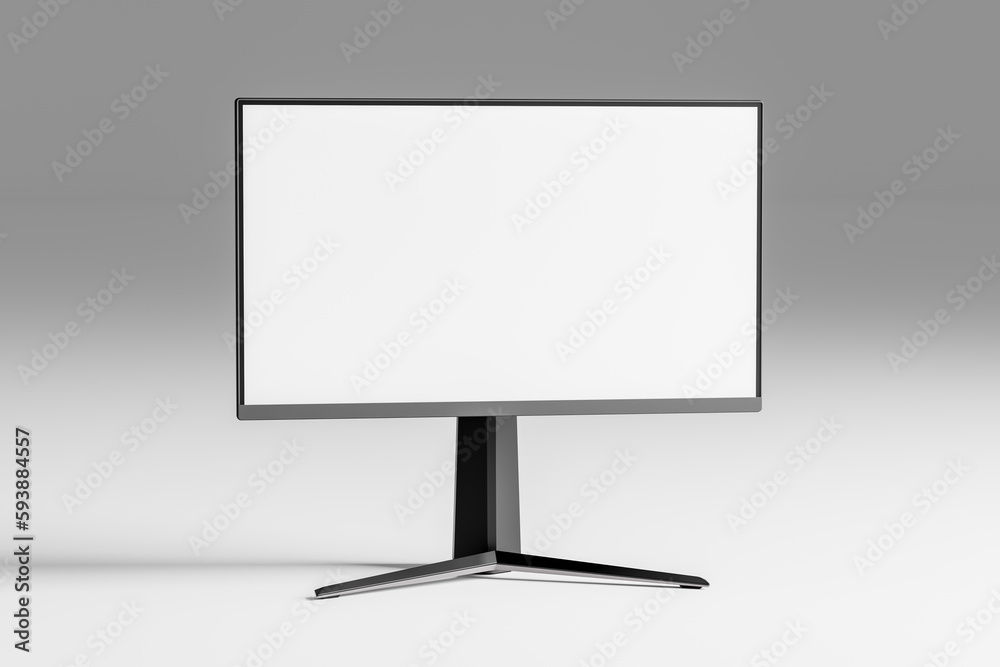Mockup Computer monitor with blank screen on grey background. Black pc ...