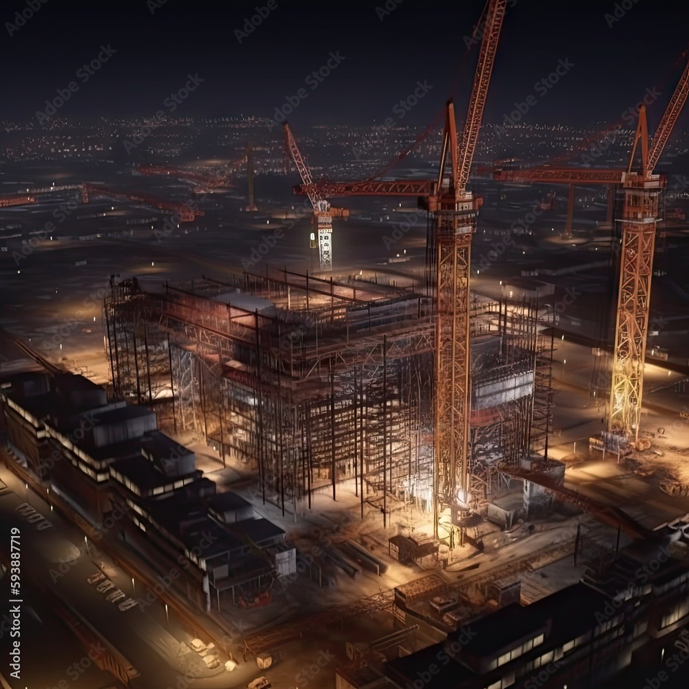 View of a large construction site with buildings under construction and ...