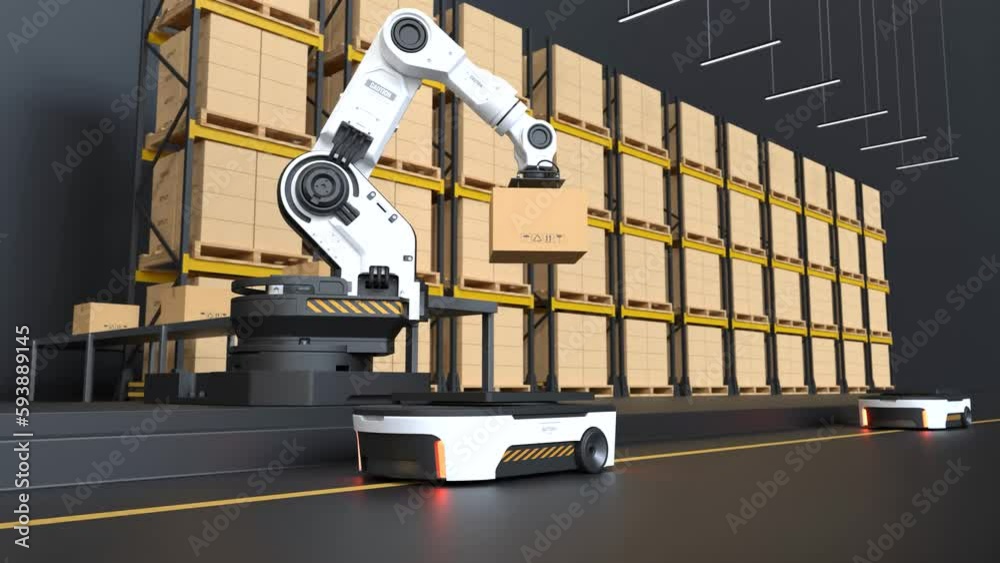 The Robot arm picks up the box for Autonomous Robot transportation in ...